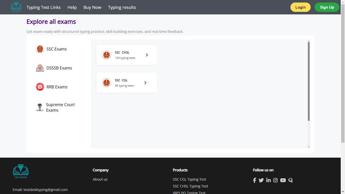 Testdesk - Typing Tests for SSC CHSL, CGL, DSSSB, EPFO, RRB, and More